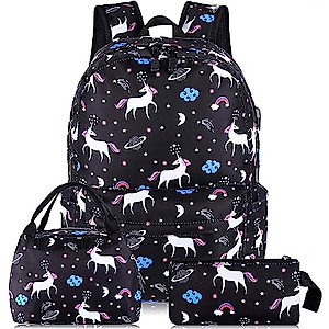 SCIONE Cute School Backpack for Girls, Teens School Bag with USB Charging Port Water-Resistant Black Canvas Bookbag, Preschool Daypack Elementary BackBag, Back to Shool Supplies Gifts for Kids