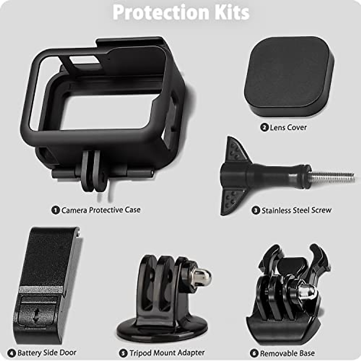 FitStill Protective Accessories Kit Frame Mount Housing Case Compatible with Go Pro Hero 9/10/11 Black,Charged Directly,Vlog Cage Case with Side Cover & Lens Caps &Quick Pull Movable Socket and Screw