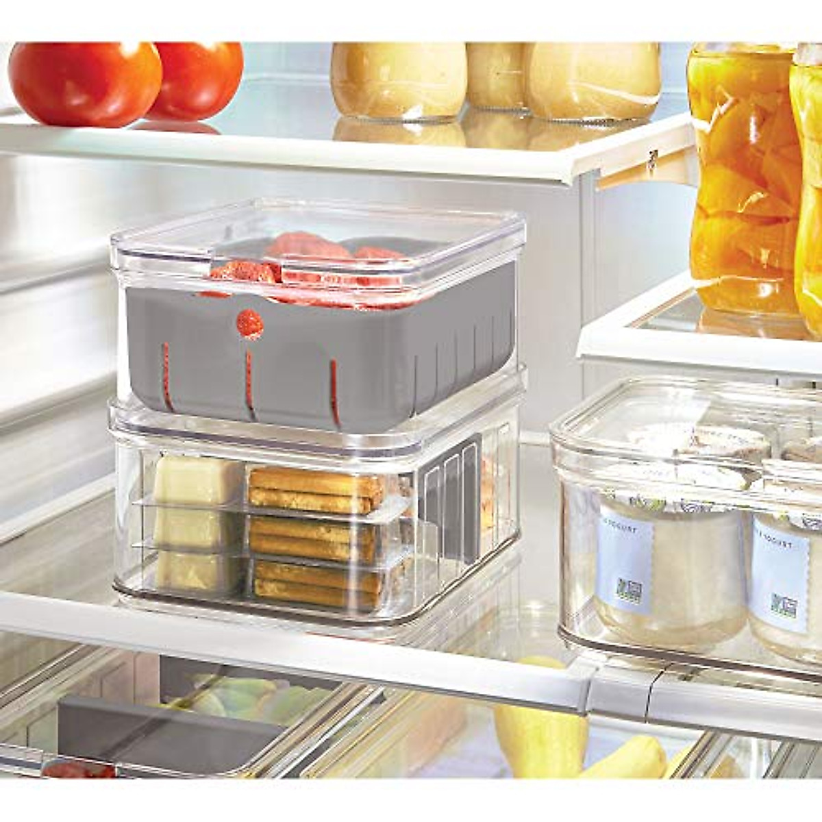 iDesign Crisp Plastic Refrigerator and Pantry Modular Bin with Removable Inner Basket