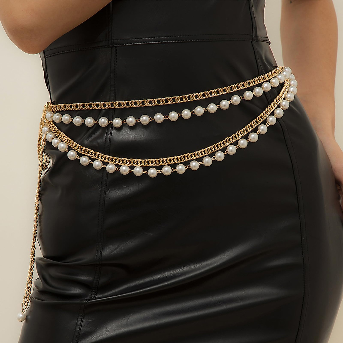MODRSA Gold Chain Belt Gold Chain Belts for Women Gold Belt Chain Plus Size Womens Belts for Dress Layered Gold Chain Belt for Women Pearl Waist Chain