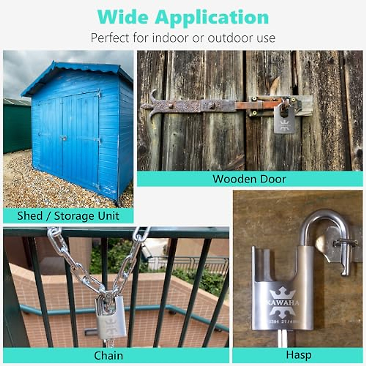 KAWAHA 21/40-4P High Security Stainless Steel Shrouded Padlock with Key for Both Indoor and Outdoor use (SUS304 Stainless Steel, Heavy Duty, Anti-Rust) (1-9/16 in. (40mm), Keyed Alike - 4 Pack)