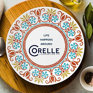 Corelle Global Collection Vitrelle 12-Piece Dinnerware Set, Triple Layer Recycled Glass, Lightweight Eco-Friendly Round Plates and Bowls Set, Terracotta Dreams