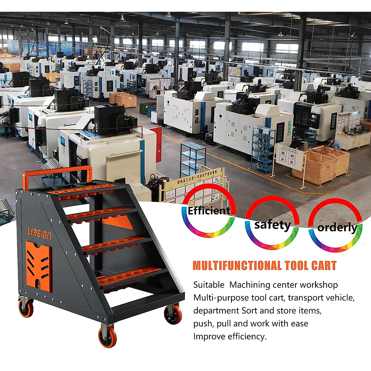 LYREIGN CNC Tool Holder Transfer Cart, Latest Model CNC Metal Storage with Wheels, CNC Tool Holder Station for Storehouse Factory Garage