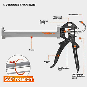 THINKWORK Caulk Gun, Smooth Caulking Gun, Caulking Tool Kit, Silicone Gun, Hand Caulking Guns for Bathroom, Kitchen, Floor, Window, Sink Joint, Frames Seal