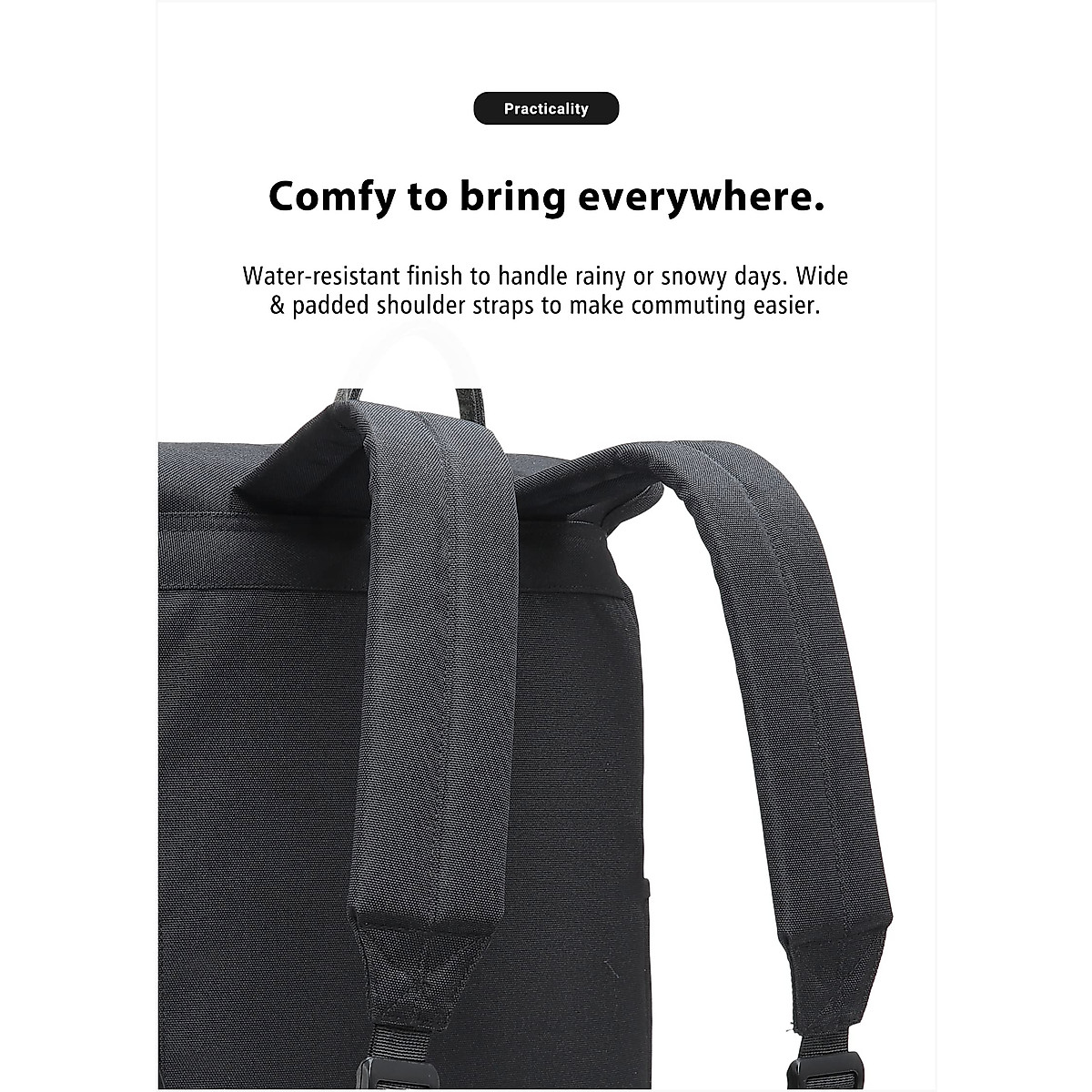 SansPeur FERDA Backpack, Casual Back Pack with Laptop Sleeve, designed for Work, Travel, School & College, Black