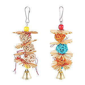 Scicalife 2pcs Parrot Biting Toy Hanging Rattan Ball Bell Parrot Cage Pendant Birds Playing ToyPet Gift