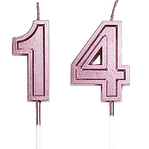 14th Birthday Candles Cake Numeral Candles Happy Birthday Cake Candles Topper Decoration for Birthday Wedding Anniversary Celebration Supplies (Rose Gold)