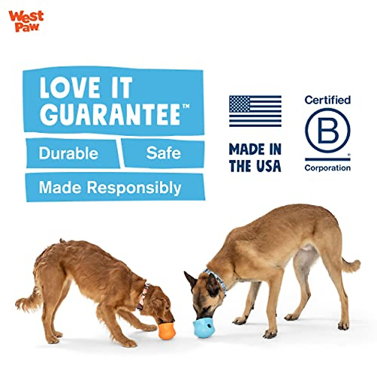 WEST PAW Zogoflex Toppl Treat Dispensing Dog Toy Puzzle – Interactive Chew Toys for Dogs – Dog Toy for Moderate Chewers, Fetch, Catch – Holds Kibble, Treats, Large 4", Aqua Blue