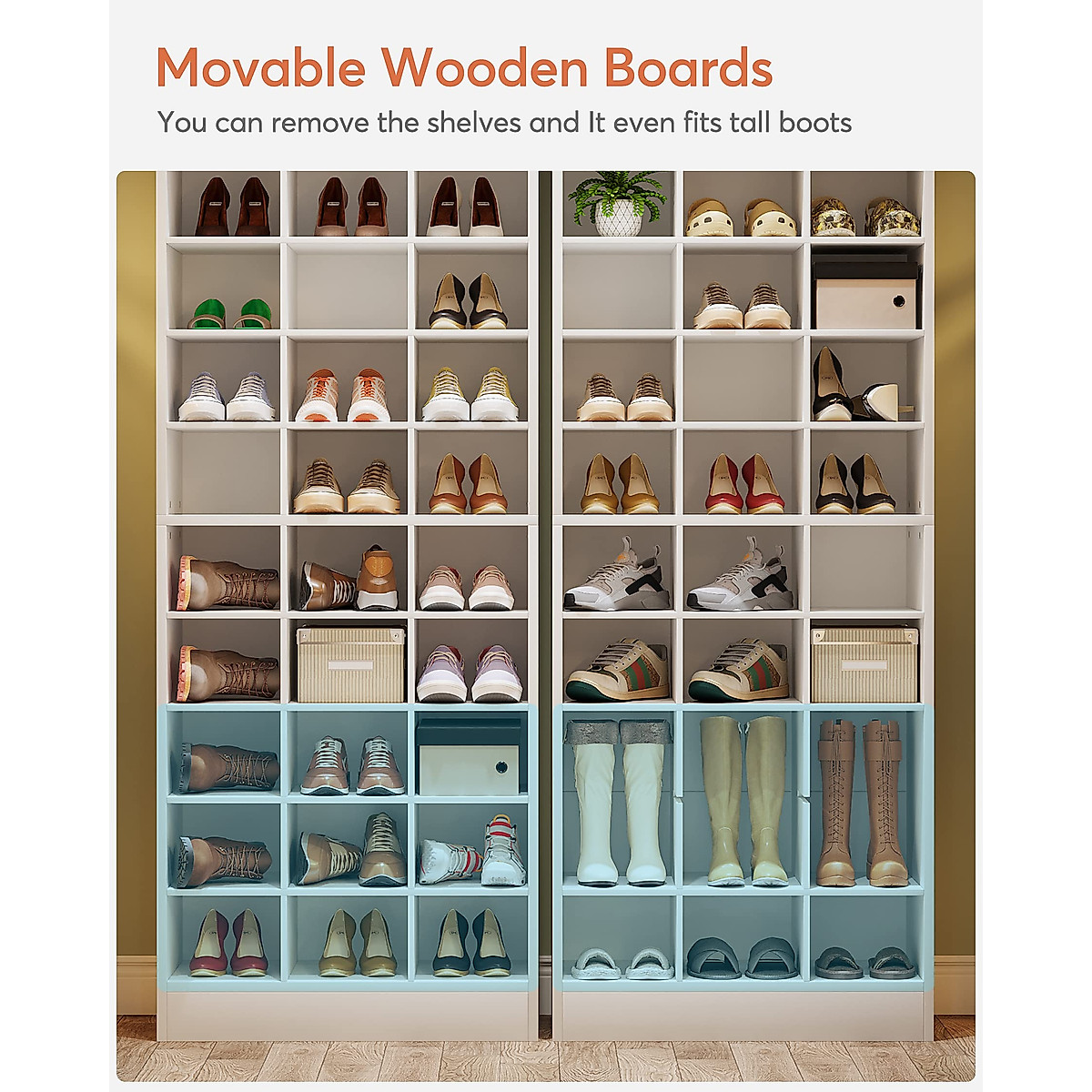 Tribesigns 10-Tier Shoe Storage Cabinet, White Wooden Shoe Rack with 30 Cubbies, Freestanding Tall Entryway Shoe Organizer for Closet, Entryway, Living Room