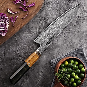 XT XITUO Kiritsuke Chef Knife,8 inch kitchen Knives Japanese VG10 Steel Damascus Kitchen Meat Sushi Cutting Cleaver Knife w/octagon Black Resin handle Gift Box… (Black-8'' Kiritsuke Knife)