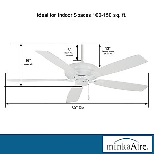 MINKA-AIRE F551-WH Watt 60 Inch Energy Star Rated Ceiling Fan with DC Motor and 4 Speed Pull Chain in White Finish