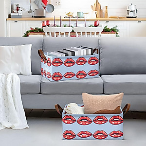 ALAZA Red Lips Fabric Storage Bins Collapsible Storage Cube Organizer Basket with Handles for Shelves Colset Wardrobe Organizition