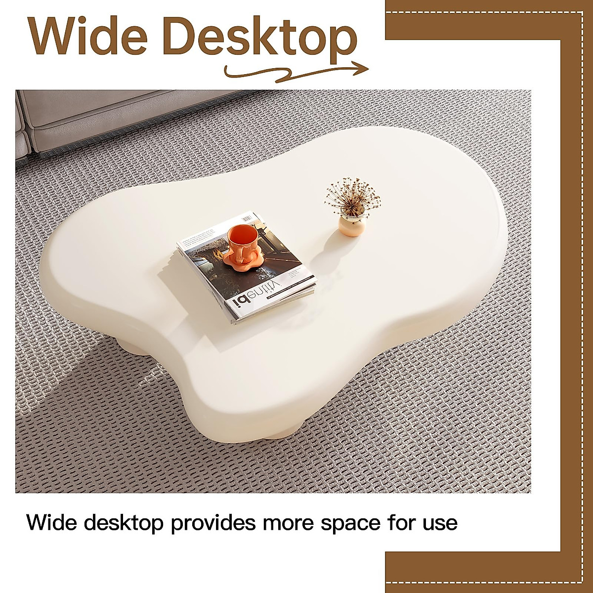 Guyii Cloud Coffee Table, Black Coffee Table for Living Room, Cartoon Irregular Indoor Tea Table, Modern End Table with 3 Legs (White, 41.02 Inch)