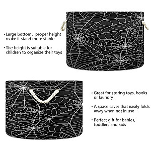 Halloween Gray Spider Web Storage Basket Laundry Hamper Canvas Collapsible Storage Organizer Bin with Handle for Clothes Books Playroom Decor