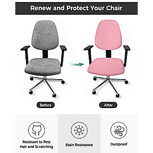 Blush Pink 2 Pieces Computer Office Chair Covers Set, Stretchable Desk Rotating Chair Seat Cushion Slipcover Back Covers, Decorative Protectors Cover Minimalist Pure Classic Solid Fantasy Color