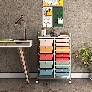 15 Drawer Rolling Storage Cart, Mobile Utility Cart with Lockable Wheels, Drawers, Multipurpose Organizer Cart for Home, Office, School, Mixed Color
