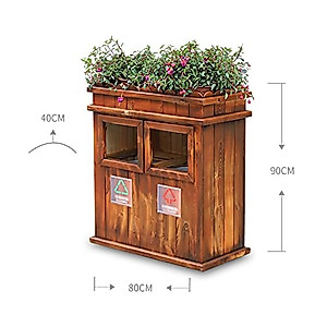 SUNESA Trash Can Anticorrosive Wood Trash Can, Wood Classification Trash Can, Top with Flower Box, Large Capacity Outdoor Commercial Trash Can Outdoor Trash Can