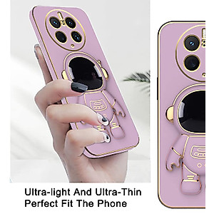 Compatible with Huawei Mate 50 Pro Case Silicone TPU Plating, Huawei Mate 50 Pro Cases Cute Astronaut Pattern Phone Case with Stand (Purple)