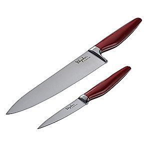 Ayesha Curry Cutlery Japanese Stainless Steel Knife Cooking Knives Set with Sheaths, 8-Inch Chef Knife, 3.5-Inch Paring Knife, Sienna Red