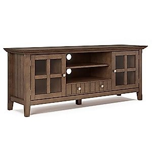 SIMPLIHOME Acadian SOLID WOOD Universal TV Media Stand, 60 Inch Wide, Transitional, for Flat Screen TVs up to 70 Inch, Rustic Natural Aged Brown