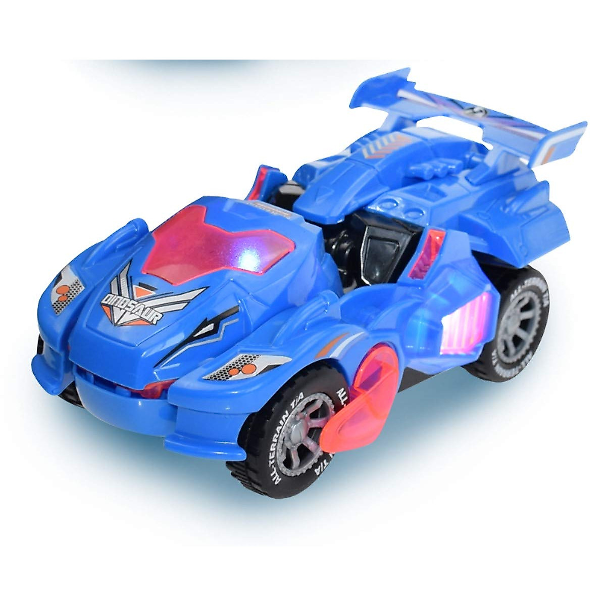 davidamy's gift Transforming Toy Dinosaur Cars, Dinosaur Car w/LED Light Sound, Aumatic Transformation Dinosaur Kids Toy (Blue)