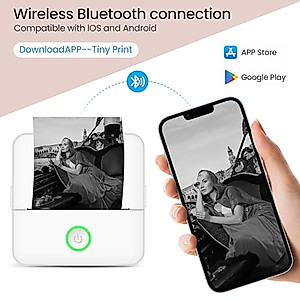 ZERNBER X6 Mini Printer Sticker Maker, Portable Inkless Thermal Bluetooth Label Photo Printer for Journaling, Entertainment, DIY Gifts for Kids (Free 4 Rolls of Printing Paper) White