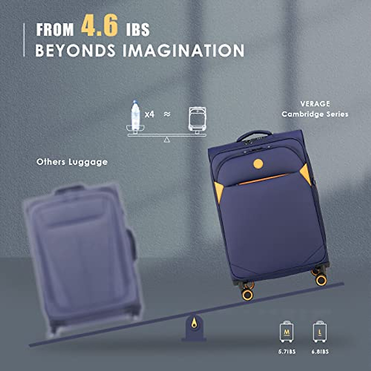 Verage Cambridge Lightweight 2 Piece Luggage Sets,Softside Expandable Spinner Wheel Suitcase,Navy,2-Piece Set(20/24)