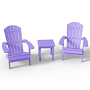 YEFU Adirondack Chair 3-Piece Set (Purple) Plastic Weather Resistant, with 2 Adirondack Chairs + an Outdoor Side Table