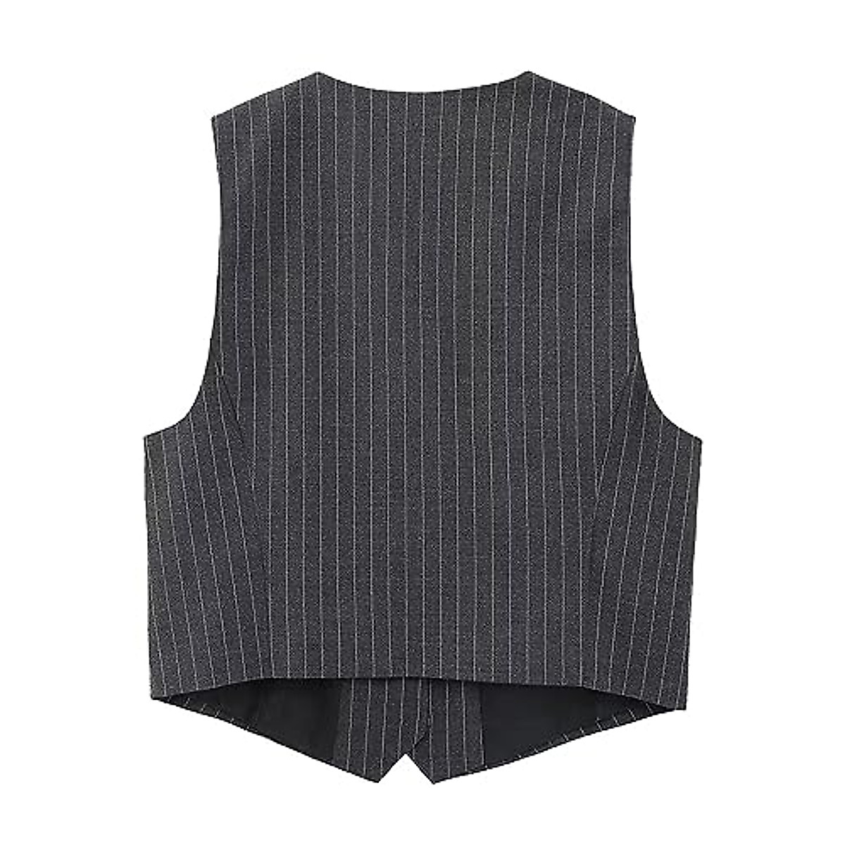 Women Side Pockets Pinstripe Straight Pants Vintage High Waist Zipper Fly Female Trousers S