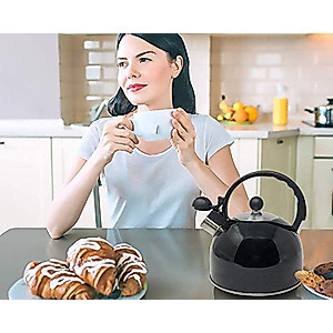 2.5 Liter Whistling Tea Kettle - Modern Stainless Steel Whistling Tea Pot for Stovetop with Cool Grip Ergonomic Handle (Black)