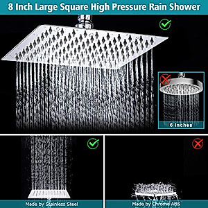8'' High Pressure Rainfall Shower Head/Handheld Shower Combo with 11'' Extension Arm, Height/Angle Adjustable, Stainless Steel Bath Shower Head with Holder, 1.5M Hose, Chrome, 4 Hooks