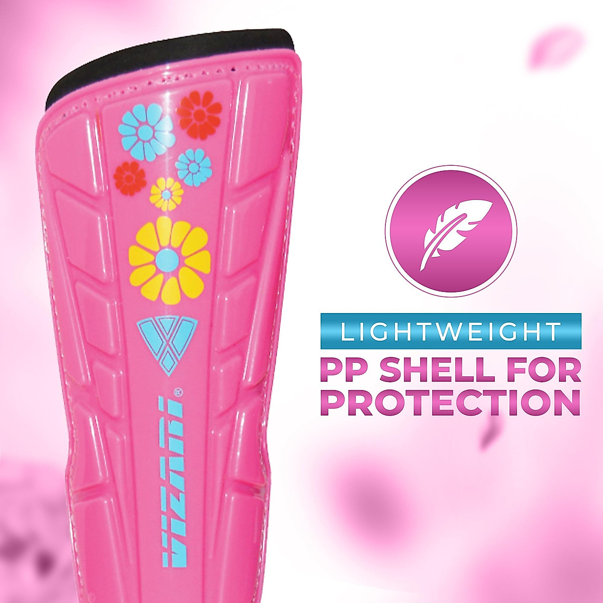 Vizari Blossom Kids Soccer Shin Guards for Girls - Pink/Blue, XS | Dual-Layered Protection & Ventilated Football Shin Pads with Ankle Protection | Stylish Design Ankle Guard with Adjustable Fit