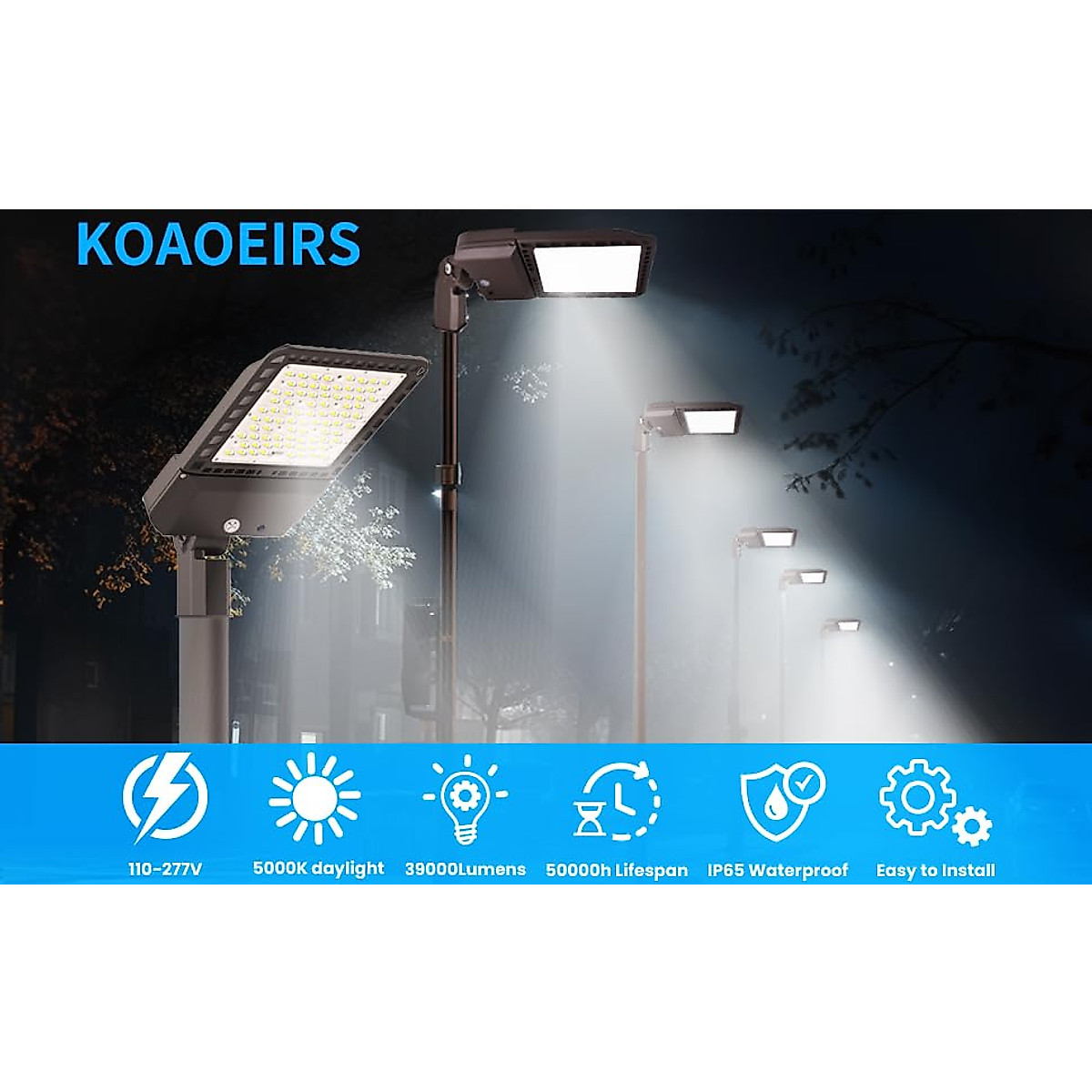 300W LED Parking Lot Light,5500K Adjustable Slip Fit Mount with 1000W Metal Halide/HPS Replacement,IP65 Waterproof, 39000 Lumens Outdoor LED Commercial Lighting for Stadium,Roadways,Street Light