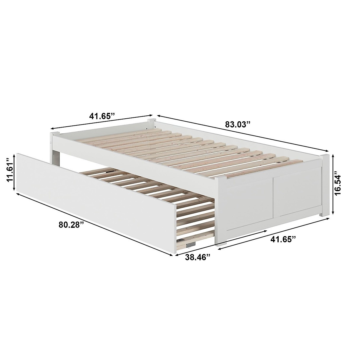 AFI Concord Twin XL Size Platform Bed with Footboard & Twin XL Trundle in White