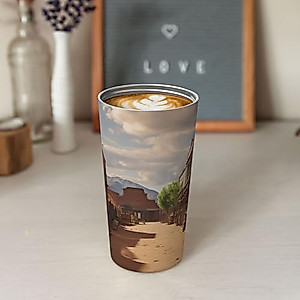 GTKSYNVE Reusable Coffee Mug with Lid and Handle, Old Wild West Cowboy Town Tumbler for Hot & Cold Drinks 16oz Stainless Steel Insulated Coffee Tumblers Double Wall Vacuum Thermal Cup