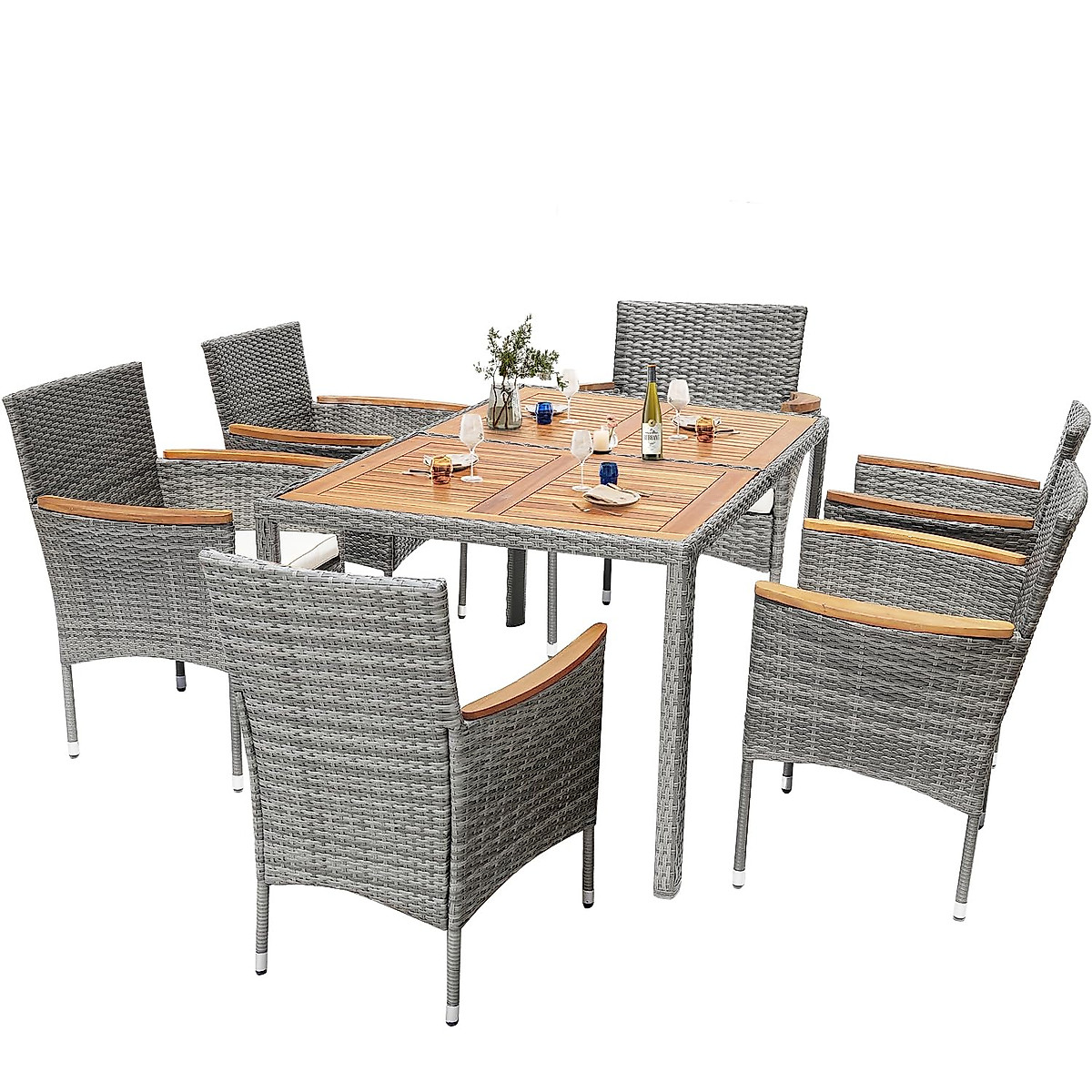 ARTBUSKE 7 Piece Outdoor Patio Table and Chairs Set of 6 Outdoor Dining Set for 6 Patio Dining Sets Back Yard Furniture Set for Outside Patio Garden Deck,Grey