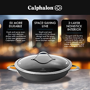 Calphalon Premier Space Saving 12 Inch Everyday Pan with Lid, Hard Anodized Nonstick Cookware, MineralShield Technology, Dishwasher and Oven Safe