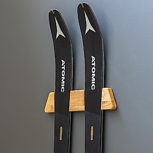 StoreYourBoard Minimalist Wood Ski Rack, Wall Mount Display Holder, Solid Wood Holds 50 lbs