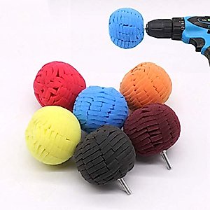 Wakauto Car Hub Polished Sponge Pads with 5/8-11 Drill Adapter Round Waxing Sponge Ball Detailing Buffer for Drill Buffer Attachment (Date Red)