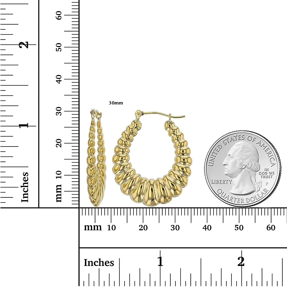 14K Yellow Gold 3.50mm Polished Shrimp Hoop Earrings | Earrings For Sensitive Ears | 14K Gold Hoops | Solid Gold Earrings For Women