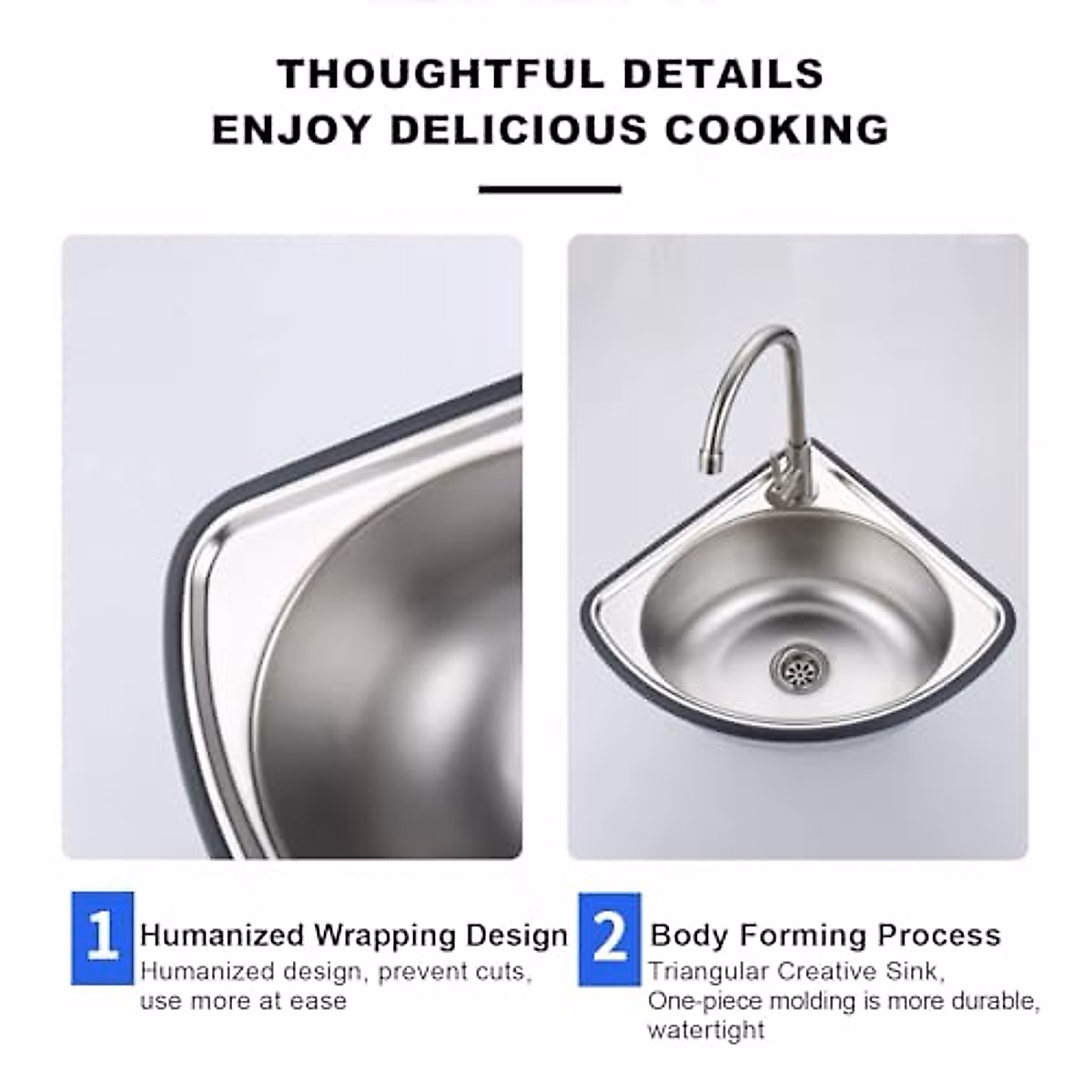 WBRSybUS Wall Mount Bathroom Corner Sink,304 Stainless Steel Triangle Kitchen Washbasin Single Sink,with Drainer Unit and Tap, Sink Edge Protector Basin,34x34cm-depth15cm,Cold Alone, Coldalone