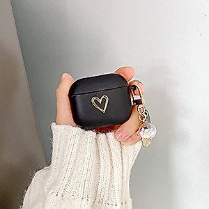 Ownest Compatible with AirPods 3 Case Cover 2021,Soft TPU with Gold Heart Cute Lucky Ball Keychain Shockproof Cover Case for Girls Women Airpods 3rd Generation-(Black)