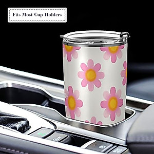 HXshaoye lovely daisy floral peach white Stainless Steel vacuum insulated water bottle Leak-proof Lid and Straw travel mug with lid for gym cute 20oz coffee tumbler vasos para cafe 20oz