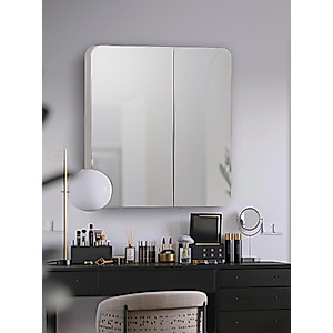 Avidanza Medicine Cabinets with Mirror for Bathroom, 24 Inch Surface Wall Mounted Bathroom Mirror with Storage, Stainless Steel Framed Beveled Mirror, with Double Door and 3 Tier, Grey