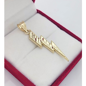 AMZ Jewelry Solid 10K Yellow Gold Lightning Bolt Necklace Pendant Diamond Cut 1.7 inch