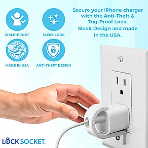 LOCK SOCKET Charger Lock - Anti Theft Cord & Outlet Lock, Firmly Secures Phone Chargers from Unplugging, for USB Charging Cube for iPhone, Includes Security Screw & Allen Wrench. 2 Pack
