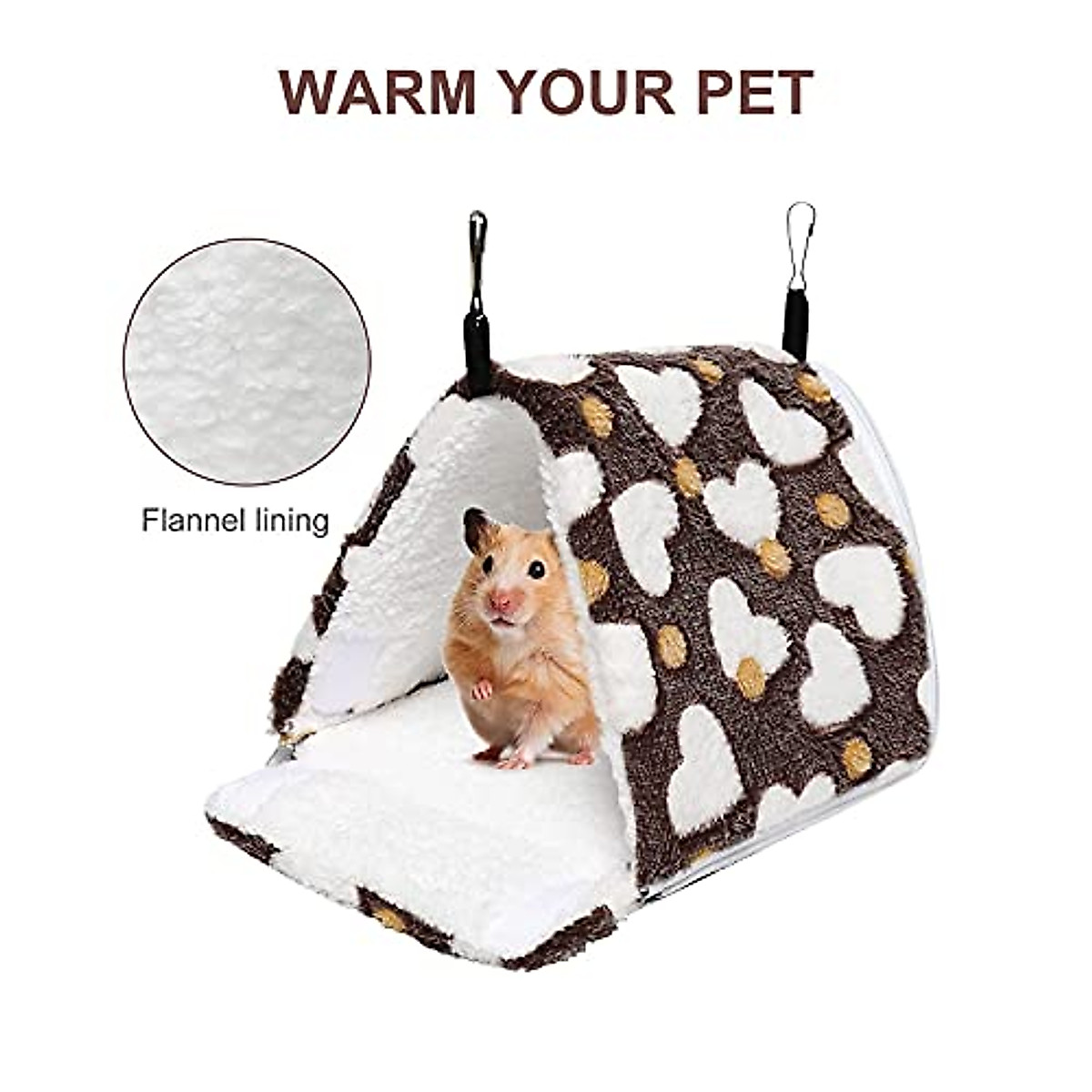Petmolico Hamster Hammocks Tent Bed, Warm Plush Guinea Pig Bedding Hut Shed Hideout Sleeping Cage Nest Accessories for Guinea Pig Ferret Hedgehog Squirrel Chinchilla, Large, Coffee