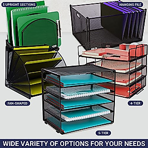 Desk Organizer Tray - Letter Tray in Black Metal Mesh for Organizing Files, Papers, Bills, Folders, Letters, Binders, and More. Desktop Paper Tray Rack for Home, Office, or School (5 Tier)