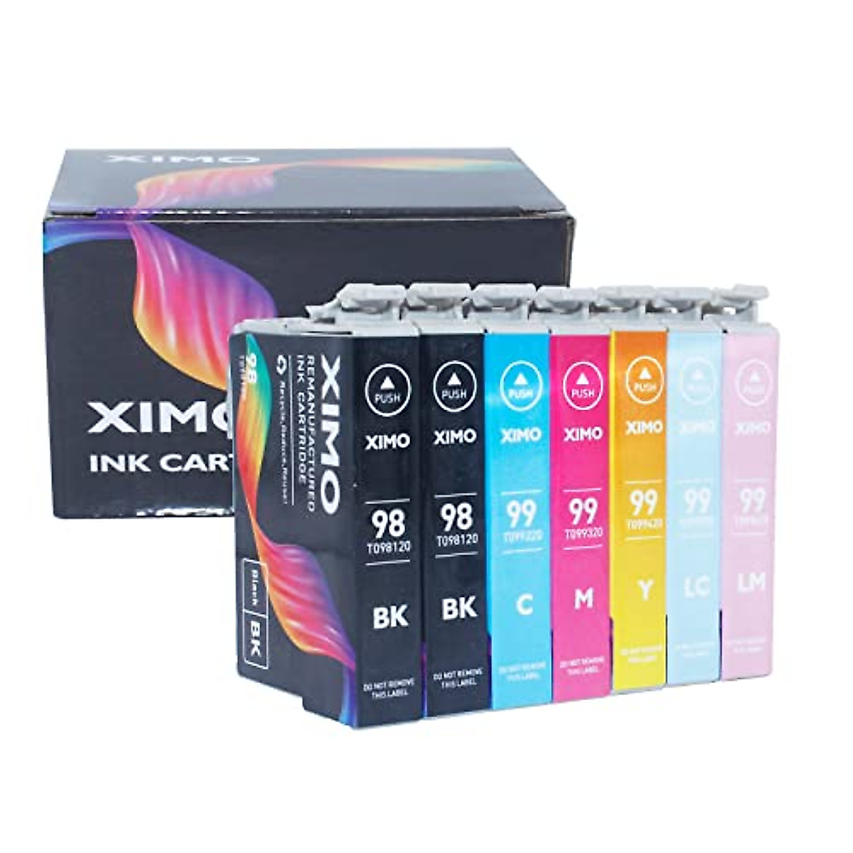 XIMO Remanufactured Ink Cartridge Replacement for Epson 98 99 T098 T099 to use with Artisan 700 710 725 730 810 835 837 Printer(2 Black,1 Cyan,1 Magenta,1 Yellow,1 Light Cyan,1 Light Magenta,7 Pack)