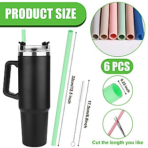 Silicone Straws Set, Including 6pcs Silicone Straws and 1pc Cleaning Brush, 12.6 inch Length Cuttable Long Straws Reusable Replacement Straws for Stanley 40 oz